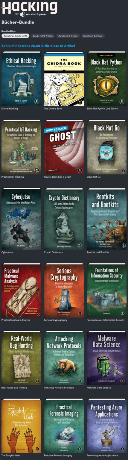 Hacking von No Starch – 16 Sachbücher für 16 € (Schnäppchen)